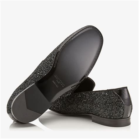 Black Coarse Glitter Fabric Slipper | THAME | Cruise 19 | JIMMY CHOO