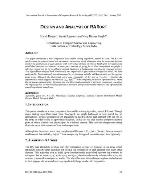 Design And Analysis Of Ra Sort Pdf