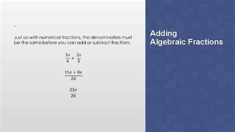 Algebraic Fractions Adding And Subtracting Algebraic Fractions St