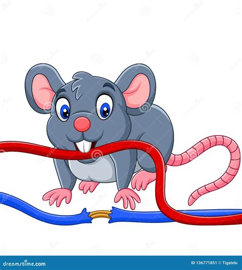 Cartoon Mouse Biting The Cable Stock Vector Illustration Of