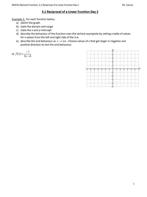 31reciprocal Of A Linear Function Day 2 Pdf Asymptote Function