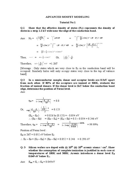 Tutorial 1 Ans Pdf Doping Semiconductor Semiconductors