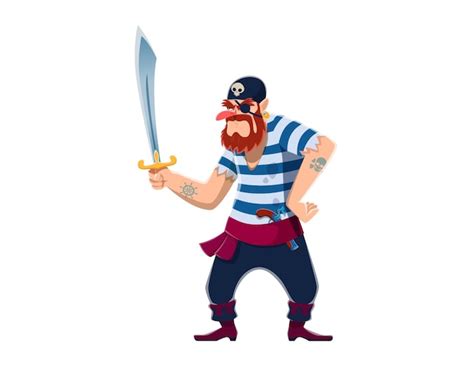 Personaje De Dibujos Animados Pirata Corsario Marinero Con Sable
