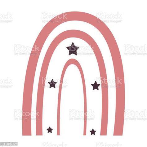 흰색 배경에 고립 된 핑크 무지개 트렌디 최소한의 디자인 플랫 선형 스타일의 패셔너블한 벡터 일러스트레이션 미니멀 한 추상적 인 미적 스타일 별과 무지개 0명에 대한 스톡