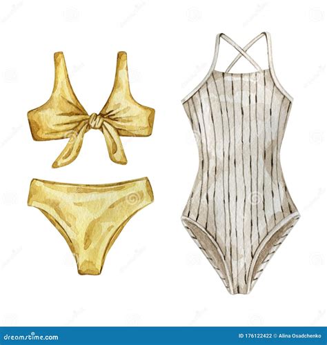 Watercolor Illustration Summer Fashion Swimsuits Stock Illustration