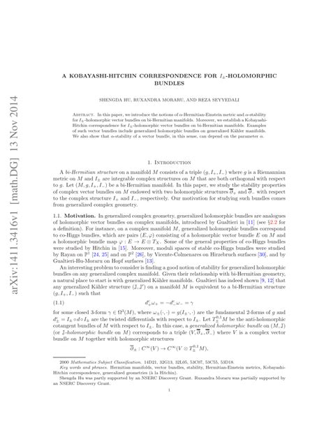 PDF A Kobayashi Hitchin Correspondence For I Pm Holomorphic Bundles
