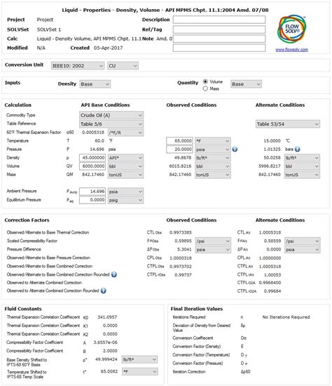 Calculation Methods Density Volume API MPMS Chpt Amd