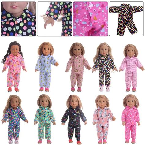 Doll Pajamas Nightgown Sleepwear Clothes Outfit Top And Pants Set For 18