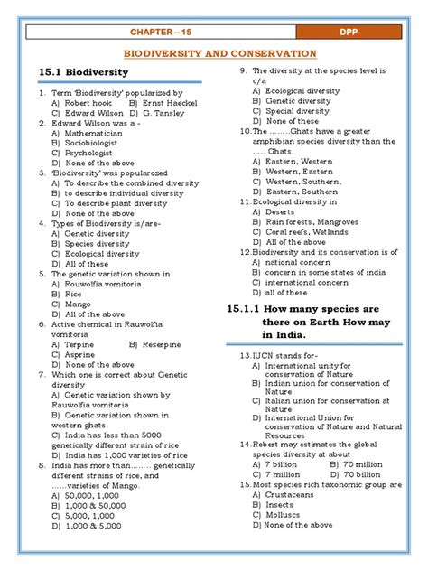 Ch 15 Biodiversity And Conservation Dpp Xii 9 Pdf Conservation
