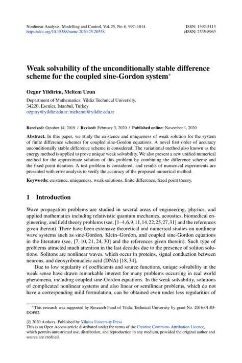 PDF Weak Solvability Of The Unconditionally Stable Difference Scheme For The Coupled Sine