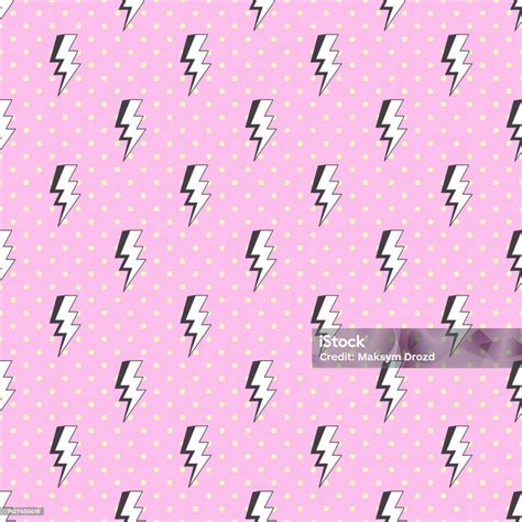 분홍색 물방울 점 배경에 번개 섬광 스트라이크 핑크 이음새가 없는 패턴 벡터 0명에 대한 스톡 벡터 아트 및 기타 이미지 0명 뇌우 디자인 Istock