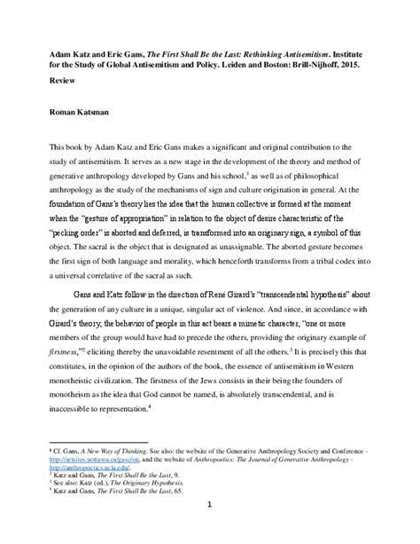 Pdf Adam Katz And Eric Gans The First Shall Be The Last Rethinking