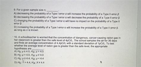 solved 9 for a given sample size n a decreasing the