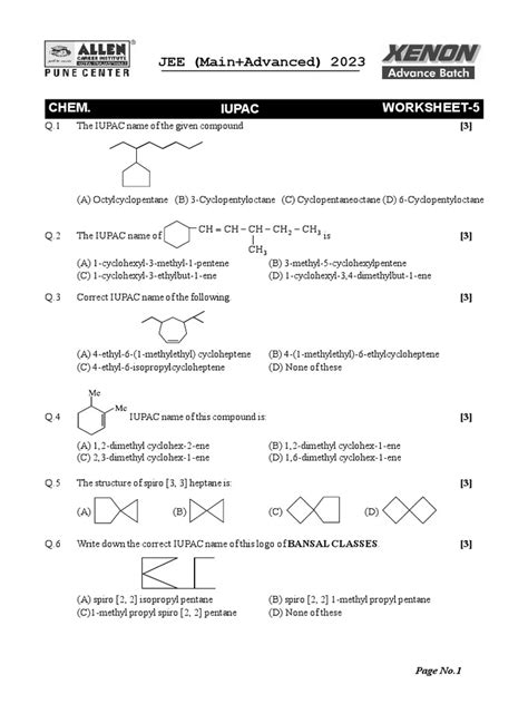 Iupac Naming Worksheet Providing Practice With Systematic Naming Of
