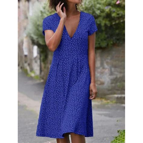 Ladies Polka Dot Print Short Sleeve Round Neck Shift Dress Polka
