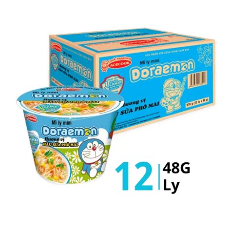 Thùng Mì Doraemon Hàu Sữa Phô Mai Mini Acecook Ly 48g 12 Ly