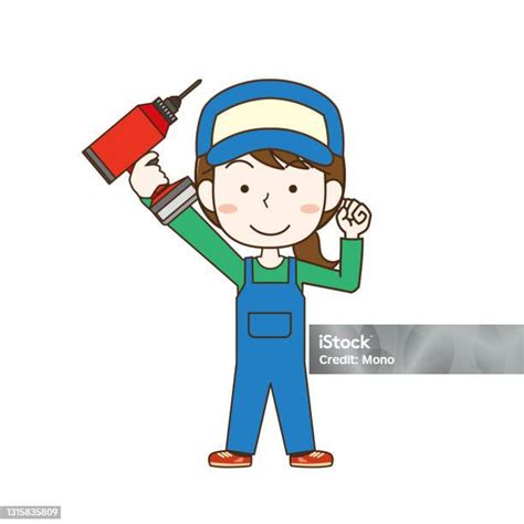 전동 공구로 Diy를 하는 여성 Diy에 대한 스톡 벡터 아트 및 기타 이미지 Diy 모자 모자류 미소 Istock