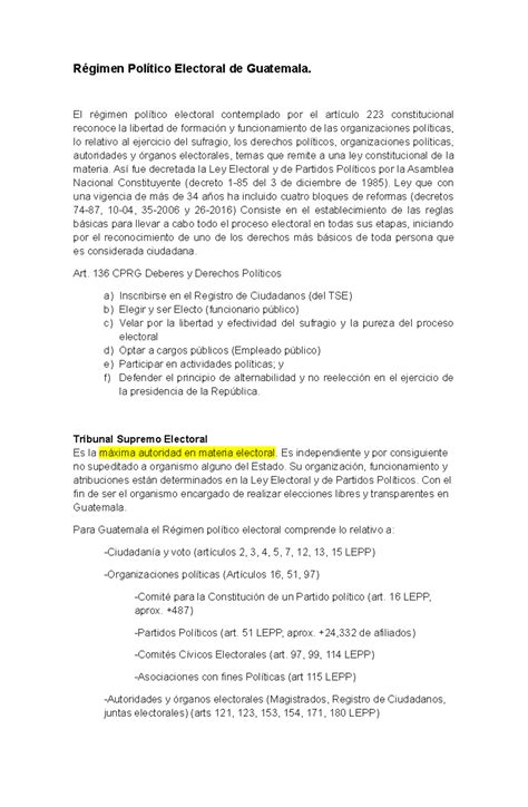 Régimen Político Electoral En Guatemala Análisis Y Aspectos Clave