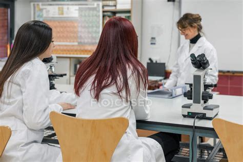 Mature Woman Teaching Babes In Lab Scientist College Stock Photo
