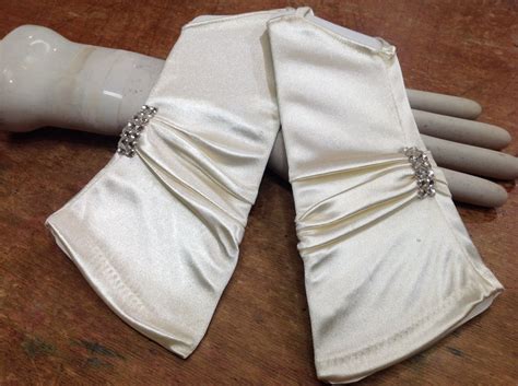 Vintage 1960s Satin Fingerless Gloves With Czech Crystals One Size In
