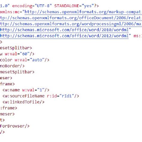 the content of the word websettings xml in a docx document