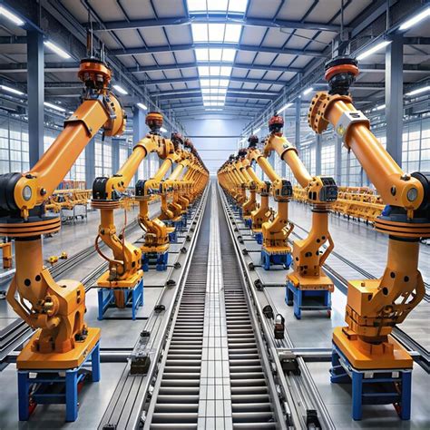 Efficiency In Motion Robot Assembly Line Premium Ai Generated Image