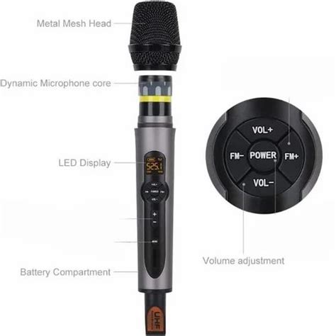 Silver Modern Uhf Wireless Microphone Handheld Dynamic Mic System Echo