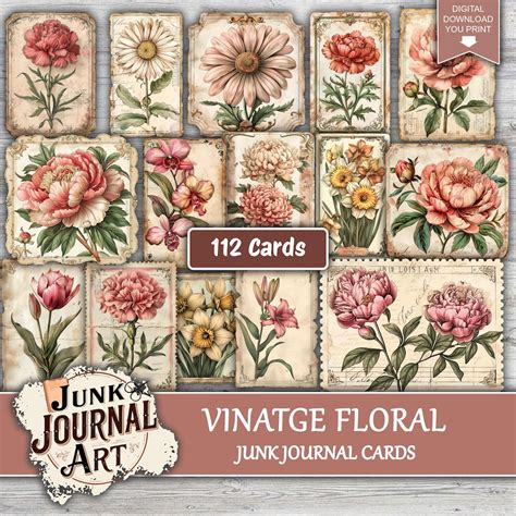 Vintage Floral Junk Journal Cards Junk Journal Supplies Journal Cards