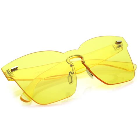 Oversize Rimless Keyhole Nose Bridge Mono Lens Horn Rimmed Sunglasses