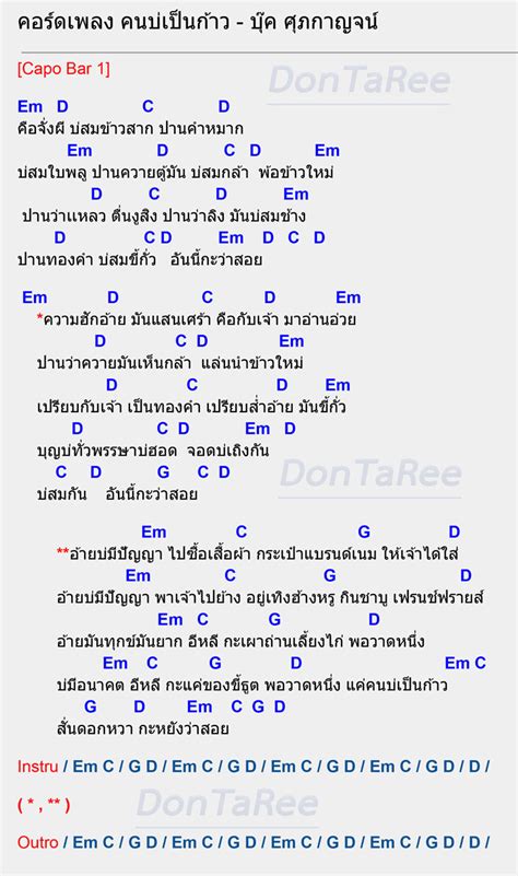 คอร์ดเพลง คนบ่เป็นก้าว บุ๊ค ศุภกาญจน์ คนบ่เป็นก้าว คอร์ด ง่ายๆ Dontaree