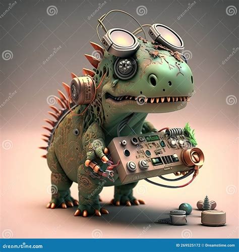 Cute Mini Electronic Engineer Dino 3d Stock Illustration Illustration