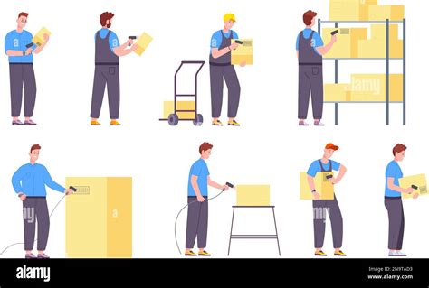 Workers Scanning Barcode Warehouse And Store Worker With Scanner Check