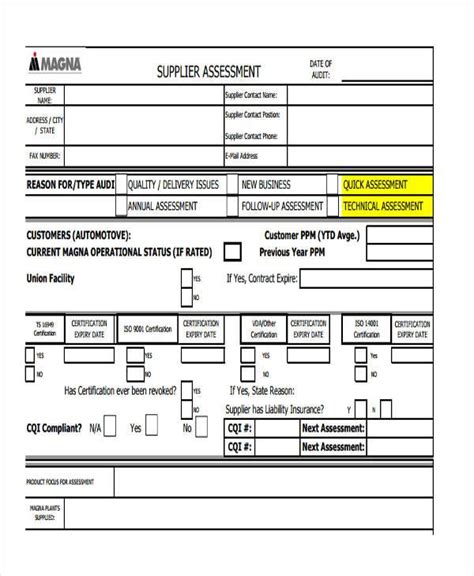 Free 8 Sample Supplier Assessment Forms In Pdf Ms Word