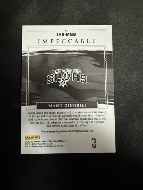 2022 23 Panini Impeccable Manu Ginobili 马刺 Gdp组合 马努 吉诺比利 妖刀 小真金 荣誉签 荣耀签