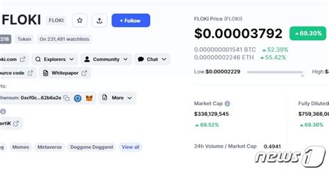 비트코인 급등하자 대표적 밈코인 플로키 70 폭등