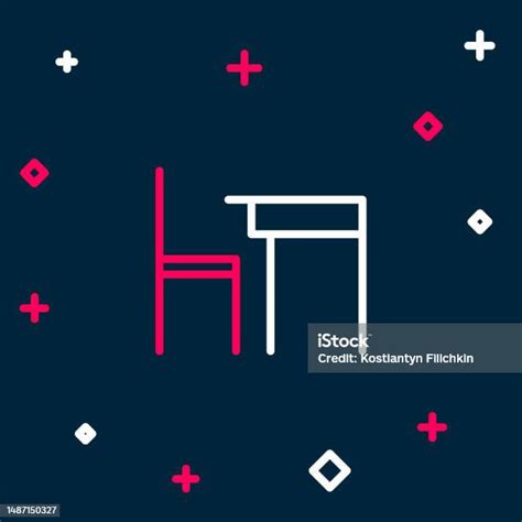 라인 학교 테이블과 교실 아이콘의 의자는 파란색 배경에 분리되어 있습니다 학교 책상 다채로운 개요 개념입니다 벡터 가구에 대한 스톡 벡터 아트 및 기타 이미지 Istock