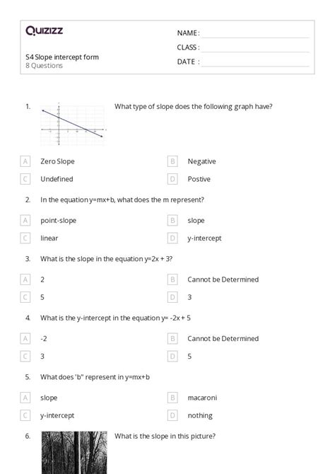 50 Slope Intercept Form Worksheets For 4th Class On Quizizz Free And Printable