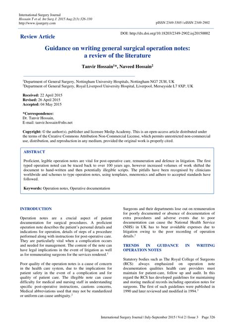Pdf Guidance On Writing General Surgical Operation Notes A Review Of