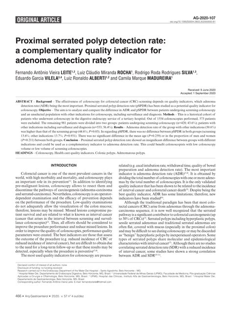 Pdf Proximal Serrated Polyp Detection Rate A Complementary Quality Indicator For Adenoma
