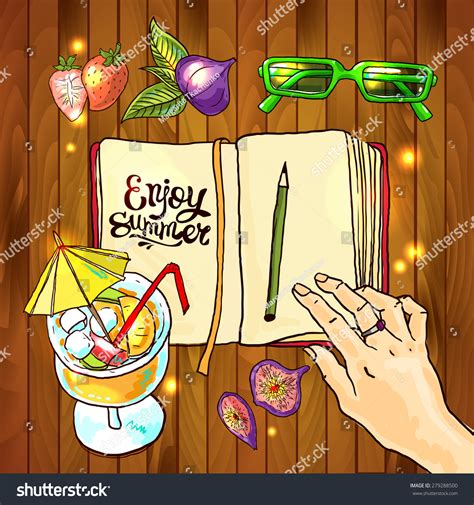 Beautiful Hand Drawn Illustration Cocktail Notebook Stock Vector