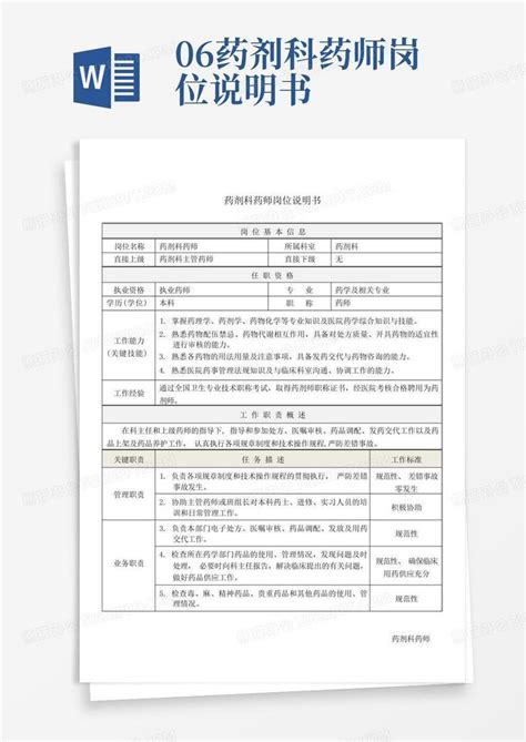 06药剂科药师岗位说明书Word模板下载 编号lpxwyexe 熊猫办公