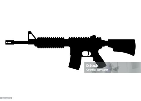 美國m16軍用步槍 圖示自衛自動武器概念簡單黑色向量插圖 孤立在白色開槍向量圖形及更多9mm 手槍圖片 9mm 手槍 M16步槍 一組
