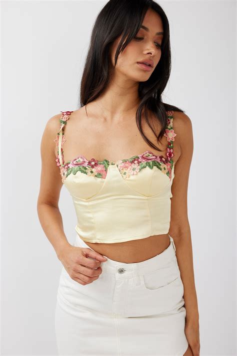 Shop The Rose Garden Floral Applique Crop Top Yellow Selfie Leslie