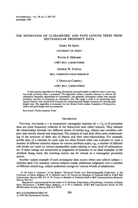 Pdf The Estimation Of Ultrametric And Path Length Trees From Rectangular Proximity Data