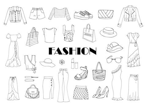 Roupas E Acessórios Femininos Da Moda Desenhados à Mão Vetoriais