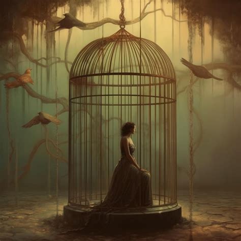 Premium Photo A Woman In A Bird Cage With A Bird In It