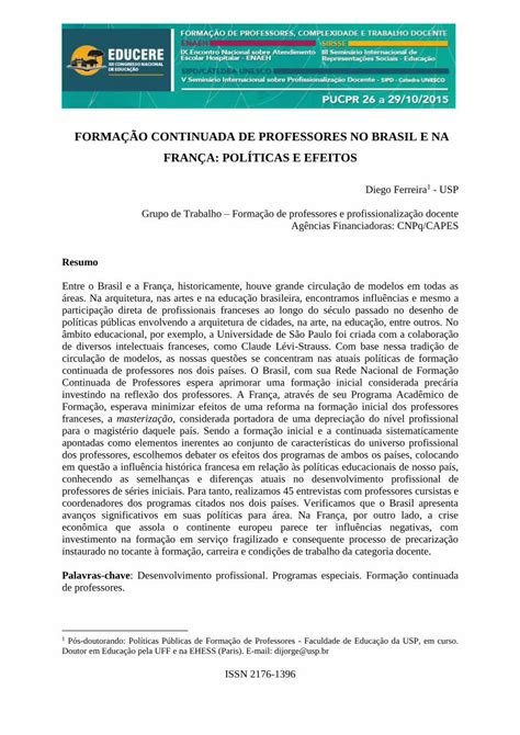 PDF FORMAÇÃO CONTINUADA DE PROFESSORES NO BRASIL E educere bruc br arquivo pdf
