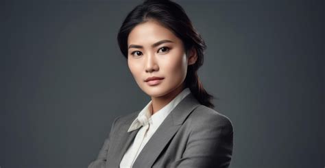 Premium Ai Image Pleased Asian Business Woman With Crossed Arms