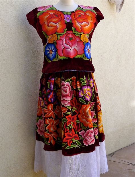 Collectors Mexican Embroidered Tehuana Outfit Red Velvet Etsy