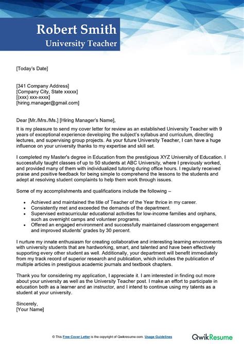 Academic Cover Letter Sample